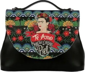 Dogo Femme Cuir Vegan Noir Sac à Main - Fridas World Frida Kahlo Motif