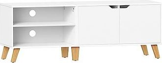 Vasagle Meuble TV 2 Portes, Support Télé avec Étagères Réglables, Longueur 140 cm, pour Télévisions 60 Pouces, Salon, Salle à Manger, Chambre, Blanc Neige LTV