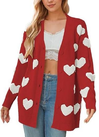 Generic Cardigan &agrave; manches longues ouvert sur le devant pour femme - Tricot en forme de coeur - Col en V boutonn&eacute; - Pull surdimensionn&eacute; l&eacute;ger et d&eacute;contract&eacute; p