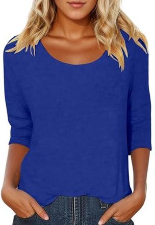 Generic T-shirt pour filles T-shirt pour femmes avec col rond manches trois-quarts pour un confort d&eacute;contract&eacute; T-shirts pour femmes T-shirts personnalis&eacute;s sim