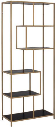 Xora Regal, Schwarz, Gold, Holzwerkstoff, Holzoptik, 4 F&auml;cher, 77x185x35 cm, Reach, Wohnzimmer, Regale, B&uuml;cherregale