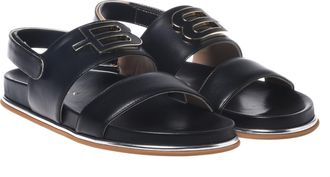 Baldinini Womens Leather Slide Sandal - Handcrafted in Italy | Elegant Calfskin Design with Logo Detail