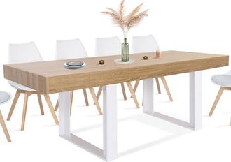 IDMarket Table à Manger Rectangle Phoenix 8 Personnes Bois et Blanc 200 cm