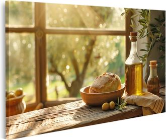 Islandburner Prime Bild auf Leinwand Idyllisches Frühstück am ländlichen Fenster mit Brot und Öl für Küche Genießer Café Bilder Wandbilder Poster