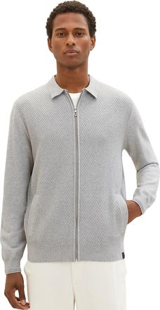 Tom Tailor Herren 1038196 Strickjacke mit Rei&szlig;verschluss im College-Stil, 12035-Grey Heather Melange, S