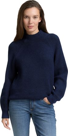 Tom Tailor Tom Tailor Damen 1047670 Loose Fit Strickpullover Mit Stehkragen, 39335 - Blue Rib Structure, S EU