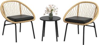 OUTSUNNY 3-tlg. Rattan Gartenm&ouml;bel-Set, Balkonm&ouml;bel-Set mit Couchtisch, 2 St&uuml;hlen, Sitzgarnitur mit Kissen, Gartensitzgruppe f&uuml;r Balkon, Terrasse, Polyester