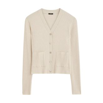 Joseph Feiner Merino-Ripp-Cardigan - Quail - - Knitwear - Damen - Beige - XL