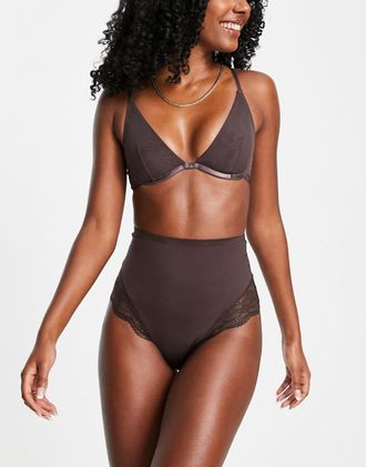 Asos Culotte taille haute semi-gainante en dentelle - Marron