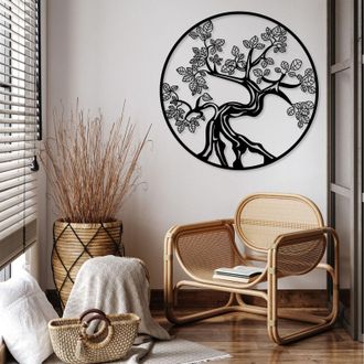 Generic Wandkunst aus Metall, Metalldekor, Dekoration, Naturdekor, Bonsai, Moderne Wohndekoration, Wohndekoration (Schwarz, 80 x 80 cm)