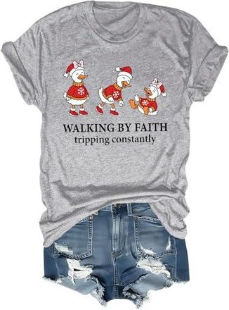 Generic T-shirt « Walking by Faith Tripping Constantly » pour femme, gris, XXL