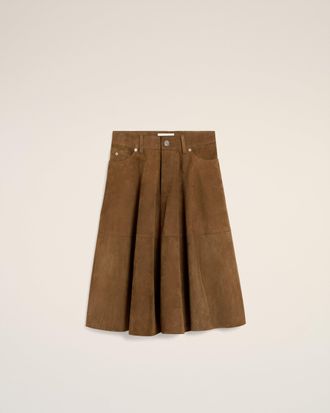 Ami Jupe Marron Midi En Cuir Noisette - M - Femme