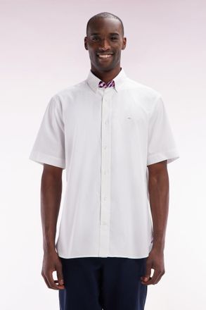 Eden Park Chemise &Agrave; Manches Courtes En Coton Blanc Broderie Dos Rose Coupe Droite