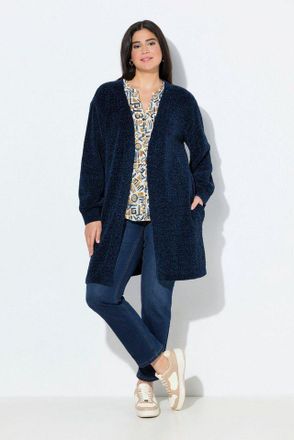 Ulla Popken Strickjacke Chenille-Strickjacke V-Ausschnitt offene Form