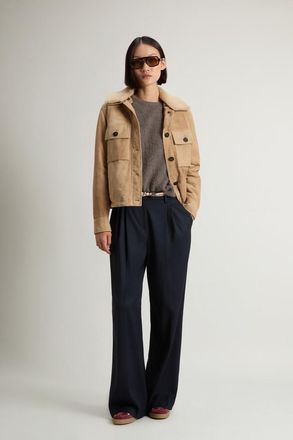 Woolrich Damen Gefütterte Jacke aus Veloursleder Beige Größe XXL