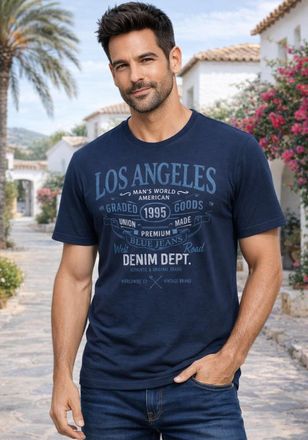 Man's World T-Shirt MANS WORLD, Herren, Gr. 4XL (68/70), blau (marine), Single Jersey, Obermaterial: 100% Baumwolle, bedruckt, normal, Rundhals, Shirts T-Shirt, K