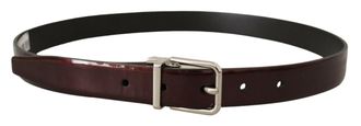 Dolce & Gabbana Mens Brown Patent Leather Silver Metal Buckle Belt