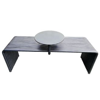 Generic Gartenbank Metall Ohne Lehne mit Kleiner Beistelltisch Moderne Parkbank Balkonbank 120cm f&uuml;r Gastronomie Wartebereiche H&ouml;fe B&uuml;ros, Sitzbank Bis 500kg 