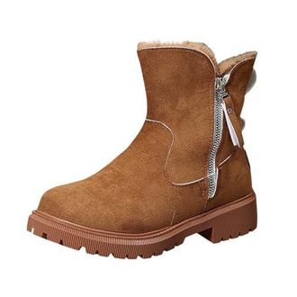 Generic Bottes mi-mollet chaudes &agrave; talon &eacute;pais pour femme - Couleur unie - Fermeture &eacute;clair lat&eacute;rale - Doublure en polaire - Large mollet - Confortable - Noir