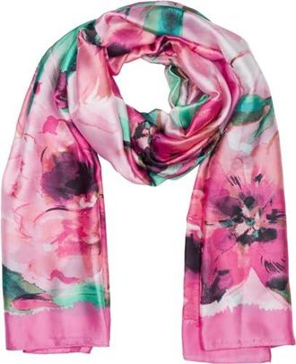 styleBREAKER Écharpe pour femmes avec motif de fleurs colorées dans un style aquarelle, foulard léger et soyeux 01016238, couleur:Rose
