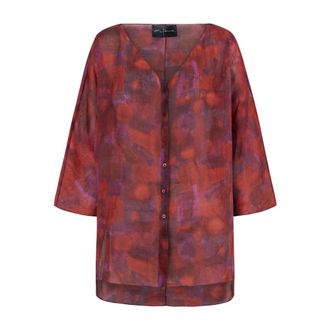 Cortana Aquarell-Print Bluse mit V-Ausschnitt - - Blouses & Shirts - Damen - Rot - XL