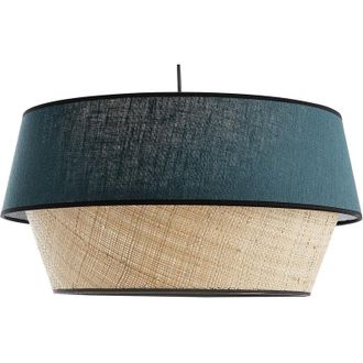 Miliboo Suspension design bi-mati&egrave;re en lin bleu et rabane naturelle D45 cm SENSA