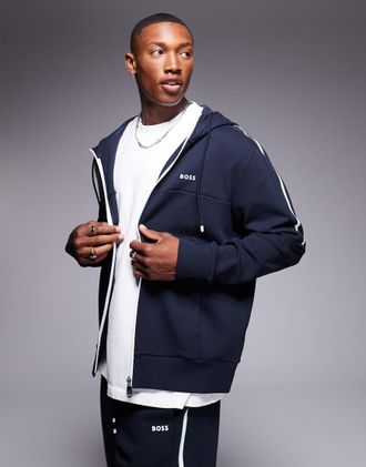 HUGO BOSS Saggy - Sweat &agrave; capuche densemble coupe classique &agrave; fermeture &eacute;clair - Bleu marine