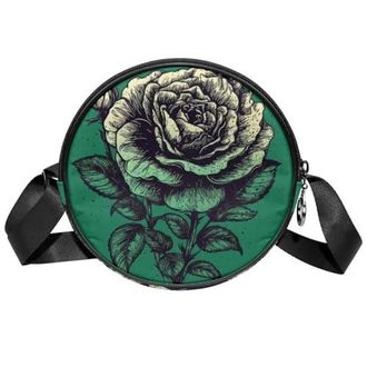 Generic Sac &agrave; bandouli&egrave;re Circle pour femme, petit sac &agrave; bandouli&egrave;re vert et noir, avec fermeture &eacute;clair, bretelles r&eacute;glables, sac &agrave; main rond d&eacute;contract&eacute; pou