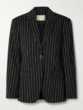 Ulla Johnson Dhemi Blazer Aus Gestreiftem Twill Aus Einer Wollmischung - Schwarz