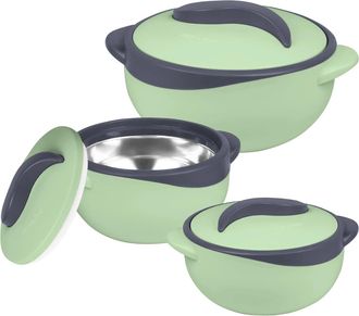 Pinnacle Frames & Accents Isolierte Auflaufform mit Deckel, 3-teiliges Set 2,6/1,5/1 qt. Hot Pot Speisenwärmer/Kühler - Thermo-Suppen-/Salat-Servierschüssel - Edelstahl Heißspe