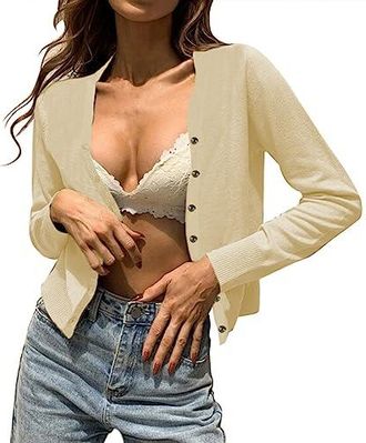 Generic Cardigan fin pour femme - Cardigan boutonn&eacute; basique &agrave; col en V - V&ecirc;tement dext&eacute;rieur confortable &agrave; manches longues - Cardigan de printemps l&eacute;ger - Cou