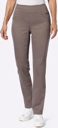 Casual Looks Schlupfhose CASUAL LOOKS, Damen, Gr. 195, Extrakurzgr&ouml;&szlig;en, grau (dunkeltaupe), 65% Baumwolle, 33% Polyester, 2% Elasthan, unifarben, lang, Hosen Schlu