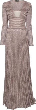 Missoni Robe Longue &agrave; Col Plongeant et Manches Longues - Femme - Robes - Rose - Taille: 36 FR