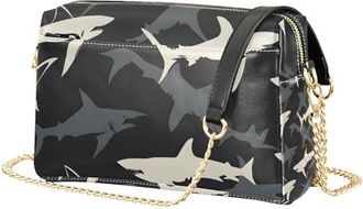 Mnsruu Sacs à bandoulière pour femme, sac à main en cuir à motif requin noir et blanc