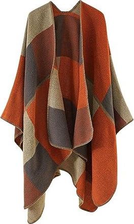 ORANDESIGNE Poncho Châle Femme Écharpe Cape Épaisse Elégant Chaud Hiver Grand Taille Foulard Chaud Ouverture Cachemire dimitation Douce Châle E Orange