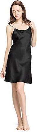 LilySilk Nuisette en Soie Chemise de Nuit Femme Robe à Fines Bretelles Réglables Longueur Genou XL, Noir