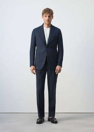 Mango Veste slim-fit lin et coton &agrave; rayures bleu marine - Homme - 46 - MANGO MAN