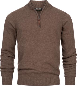 Indicode Herren INMargous Half-Zip Feinstrickpullover mit Stehkragen und Rei&szlig;verschluss | Herrenpullover Strickpullover f&uuml;r M&auml;nner Dk. Brown Mix, XL