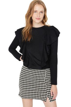 Trendyol Trendyol Damen Regular Standard Rundhals Strickbluse Hemd, Schwarz, XS