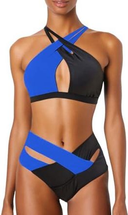 Generic Montre num&eacute;rique pour homme et femme - 2 pi&egrave;ces - Maillot de bain dos nu - Bikini avec jupe couvrante, bleu, 3XL