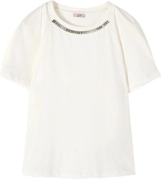 Oltre Baumwoll-T-Shirt mit Steinbesatz - - Tops - Damen - Wei&szlig; - L