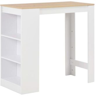 vidaXL Table de bar avec &eacute;tag&egrave;re Blanc 110x50x103 cm