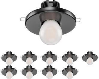 LEDs Com 10 Stück E27 Porzellan Decken-Einbauleuchte TELA, rund, schwarz, 99mm, inkl. Frostglas Leuchtmittel 3,839W 477lm warm-weiß