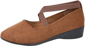 Generic Chaussures compens&eacute;es pour femme avec sangles &eacute;lastiques &agrave; la cheville, chaussures de marche d&eacute;contract&eacute;es, couleur unie, respirantes, confortables, c