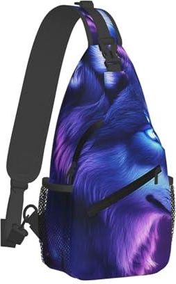 Generic L&eacute;ger Sacoche Tactique Loup magique de la galaxie de lunivers violet dans lespace Sling Bag Casual Sac DEpaule pour Cyclisme &eacute;cole Randonn&eacute;e