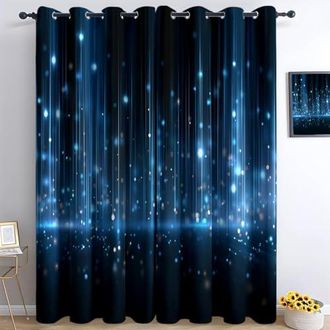 Generic Rideaux occultants Bleu-Noir pour Salon, 140L X 225H cm 2 Panneaux Thermique occultants avec Motif Lignes Verticales Modernes - pour Chambre à Coucher