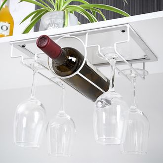 Generic Weinglashalter, H&auml;ngendes Weinregal, Hohe Tragf&auml;higkeit, Einfache Montage, Platzsparend, Geeignet f&uuml;r Unter Schr&auml;nken/Arbeitsplatten(White,Small)