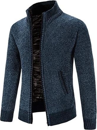 Generic Cardigan tricot&eacute; &eacute;pais pour homme avec fermeture &eacute;clair int&eacute;grale sur le devant - Coupe ajust&eacute;e - Col montant - Pull chaud dautomne et dhiver &agrave; revers