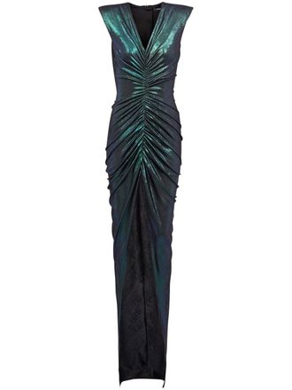 Balmain robe fronc&eacute;e &agrave; paillettes - Vert