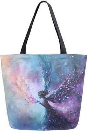 Mnsruu Sac fourre-tout en toile motif fée dhiver pour femme, grand sac à bandoulière, réutilisable, sac à provisions, sac à main, A2497, 34.5x13x40cm